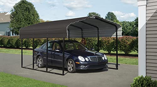 Arrow Sheds Amazon Exclusive 10' x 15' x 7' 29-Gauge Carport with Galvanized Steel Roof Panels and Enclosure Kit, Charcoal