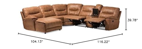 Baxton Studio Mistral Modern and Contemporary Light Brown Palomino Suede 6-Piece Sectional with Recliners Corner Lounge Suite
