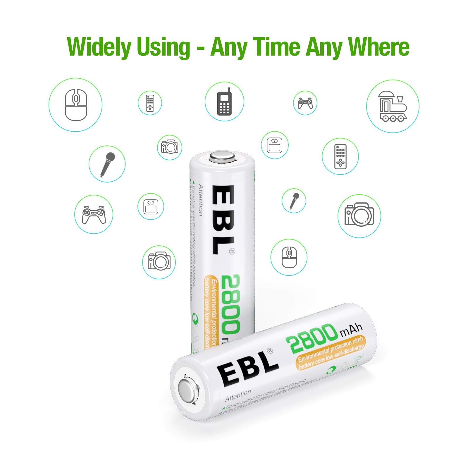 EBL AA 2800mAh High Performance Ni-MH Rechargeable Batteries, 4 Pack