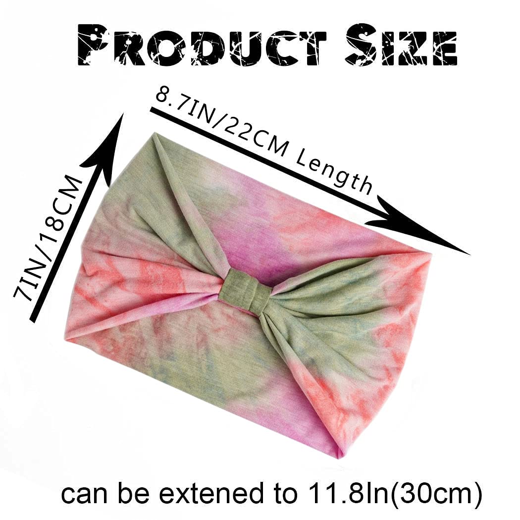 Aceorna Wide Boho Headbands Knot Bandeau Cotton Stretch Thick Fabric Head Band Tie Dye African Wraps for Women Workout Yoga 3 Pcs (Boho)