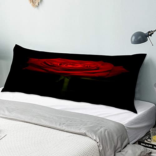 Body Pillow Cover,3D Beautiful Rose Print Romantic Red Black,Long Pillowcase with Zipper Soft Large Pillow Case Covers Cushion for Beding,Couch,Sofa 20"x54"