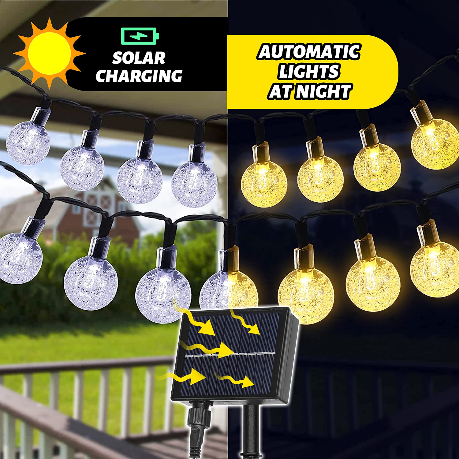 DING.PAI Solar Outdoor String Lights, Waterproof Solar Lights Outdoor with 80 LED Crystal Lamp Beads 8 Switching Modes for Garden Yard Porch Wedding Party Decor (Warm Yellow, 40FT)