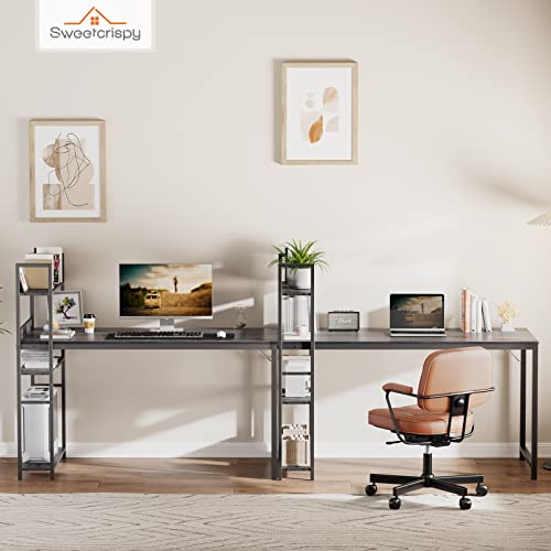 Desk Computer Desk with Shelves, Home Office Desks Table 55 Inch PC Desk Bedroom Desk Work Desk Study Desk Wood Desk with Storage Removable Middle Shelf for Dorm, Student, Gaming