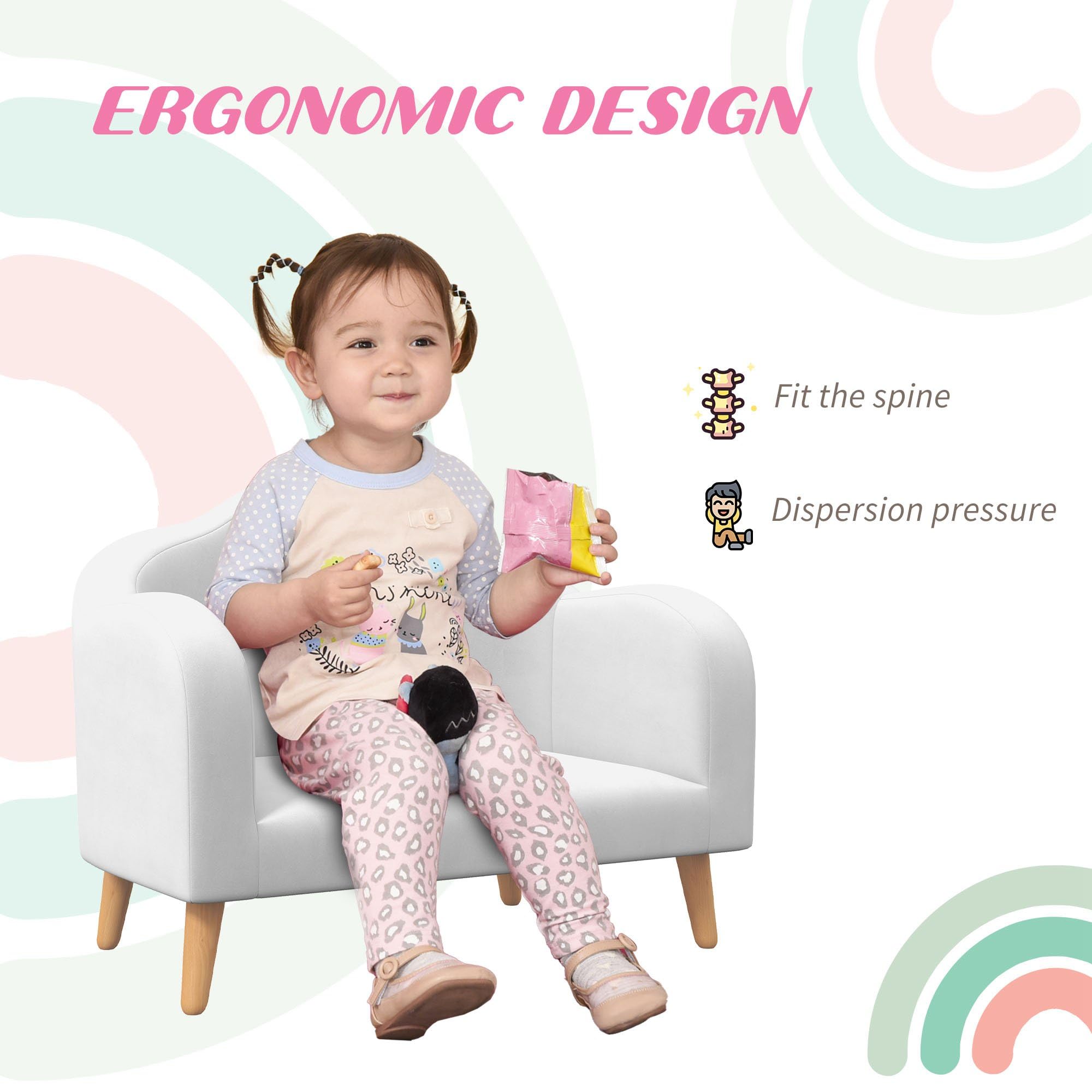 Qaba 2 Seater Kids Sofa, Cloud Shaped Children's Sofa for Nursery Playroom with Soft Foam Padding & Anti-Tipping Design, for 2-5 Years, White