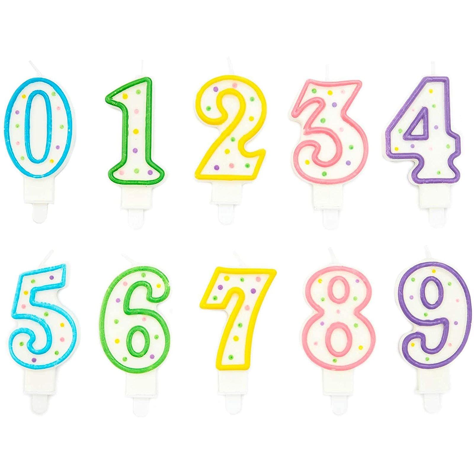 BLUE PANDA - 154-Piece Candles Number 0-9 Rainbow Stripes Birthday Cake Numeral Topper Decorations with Holders for Party Decor