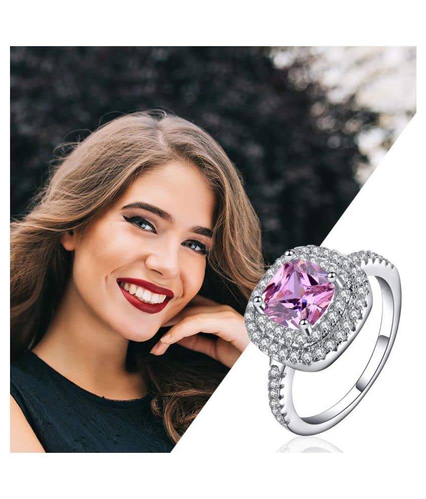 925 Sterling Silver Squer Rings for Women & Girls,Engagement Wedding Band Jewelry | Pink Cushion Cut Diamond Ring (10)
