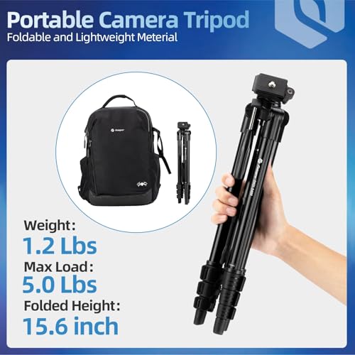 Fotopro Camera Tripod, 48" Phone Tripod with 3-Way Head, Lightweight Aluminum Tripod for Phone with Phone Mount Remote Control, Portable Travel Tripod, Camera Stand Compatible with DSLR