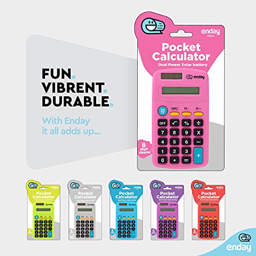 Calculator Pink, Basic Small Solar and Battery Operated, Large Display Four Function, Auto Powered Handheld Calculator School and Kids Available in Green, Red, Purple, Grey, Blue, 1 PK β by Enday
