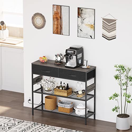 COTUBLR Console Table with Drawers and Outlets, Entryway Table with Storage Shelves, 39 inch Narrow Sofa Table for Living Room, Entry Table for Entryway, Hallway, Living Room Furniture, Grey Oak
