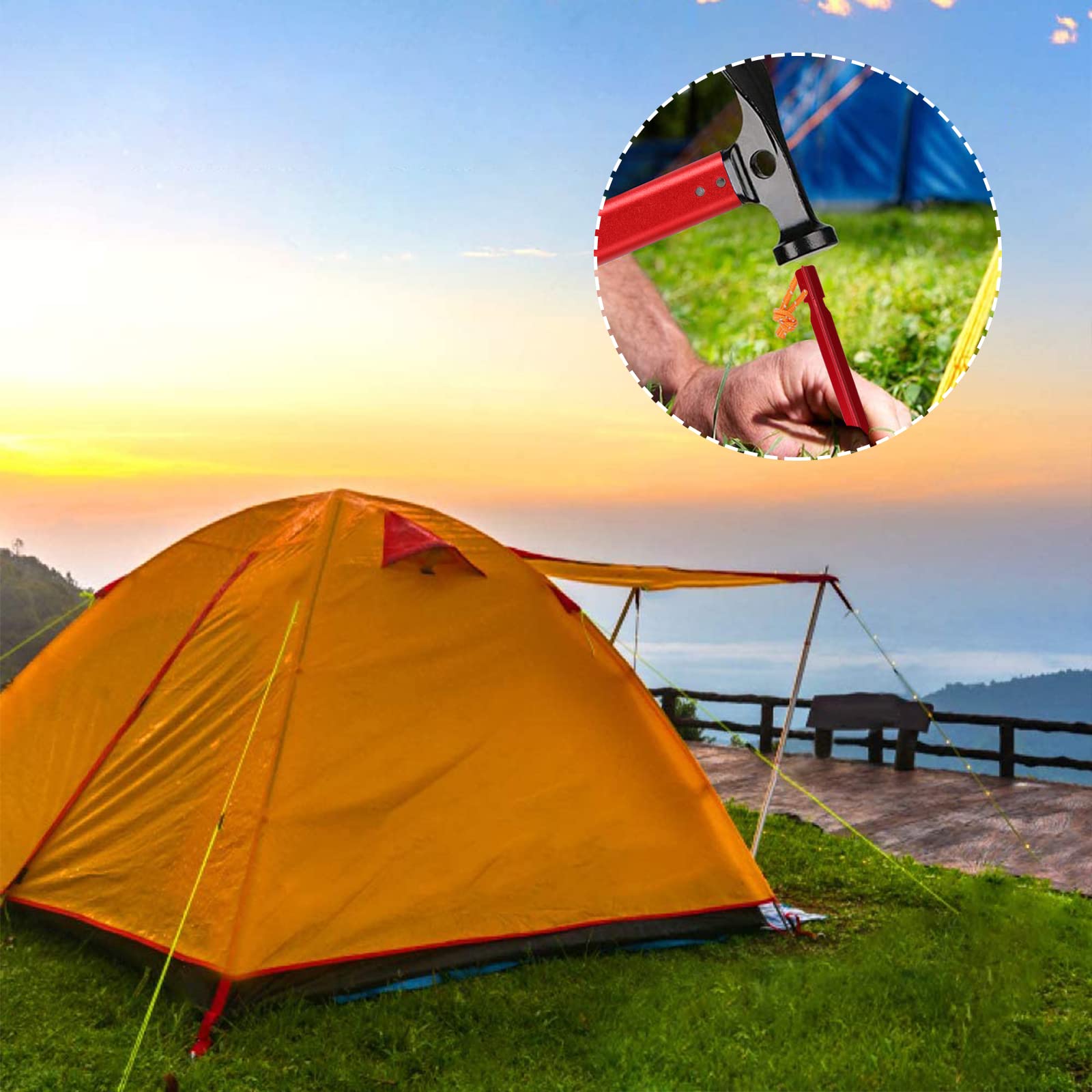aiGear Camping hammer with Hook Lightweight Aluminum Multifunctional Tent Stake Handy Hammer with Wind Ropes for Hiking Backpacking Gardening Color Red(CH11)