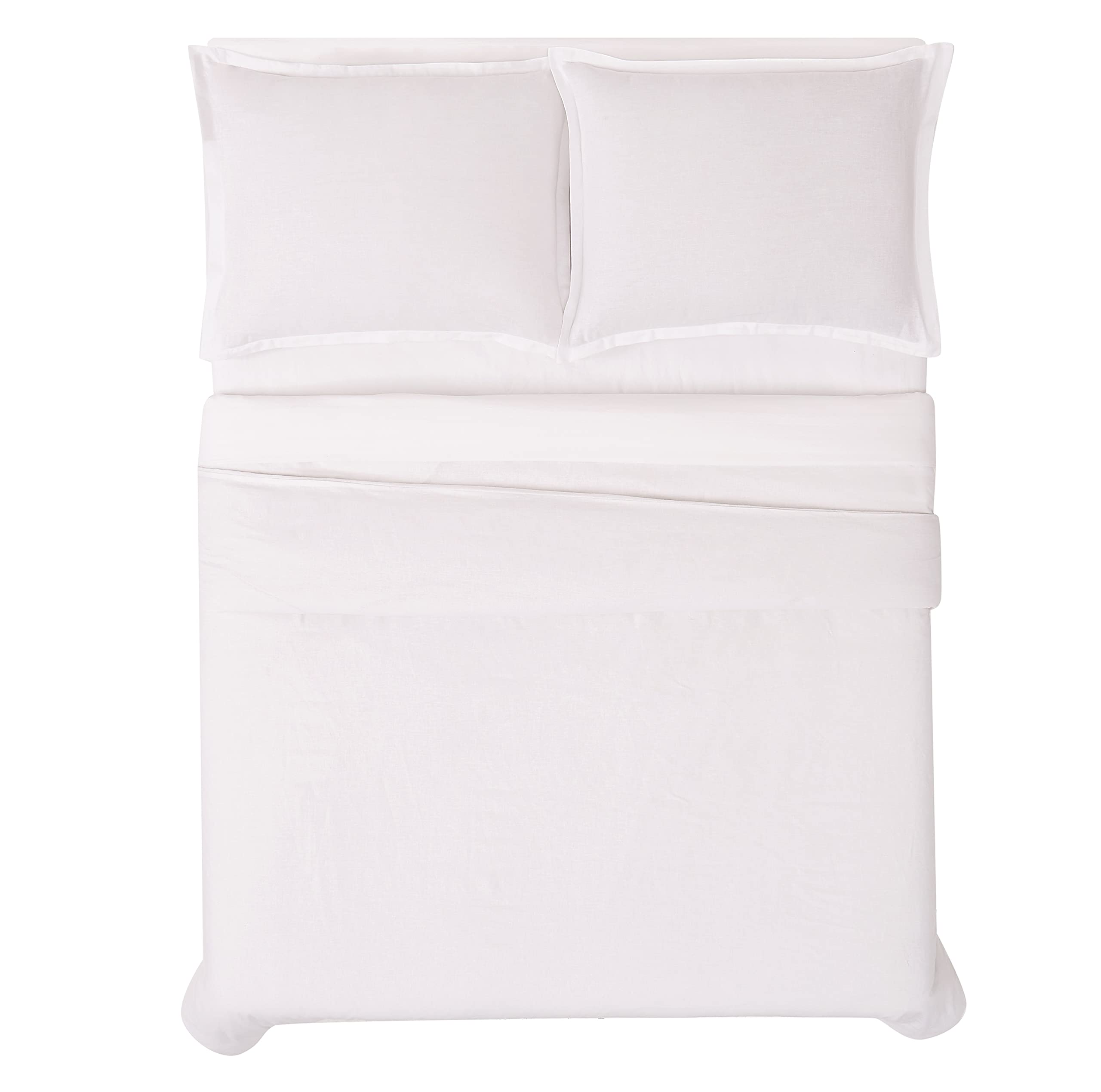 FRYE – 3 Piece King Duvet and Sham Set – Quick Drying, Breathable Cotton Linen Blend – White