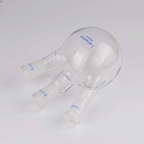 Labasics Glass 500ml 3 Neck Round Bottom Flask RBF, with 24/40 Center and Side Standard Taper Outer Joint, 500ml