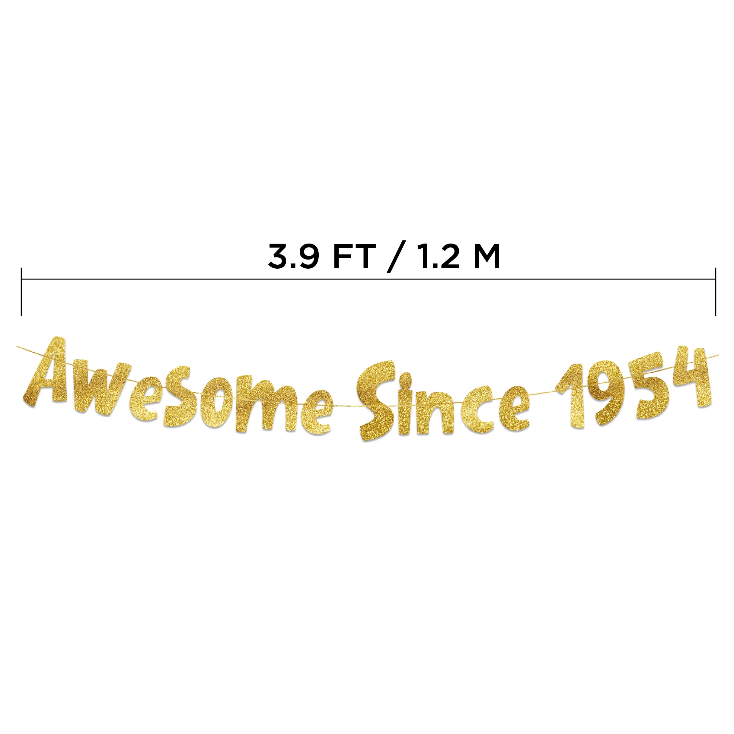 Awesome Since 1954 Gold Glitter Banner - 70th Birthday and Anniversary Party Decorations