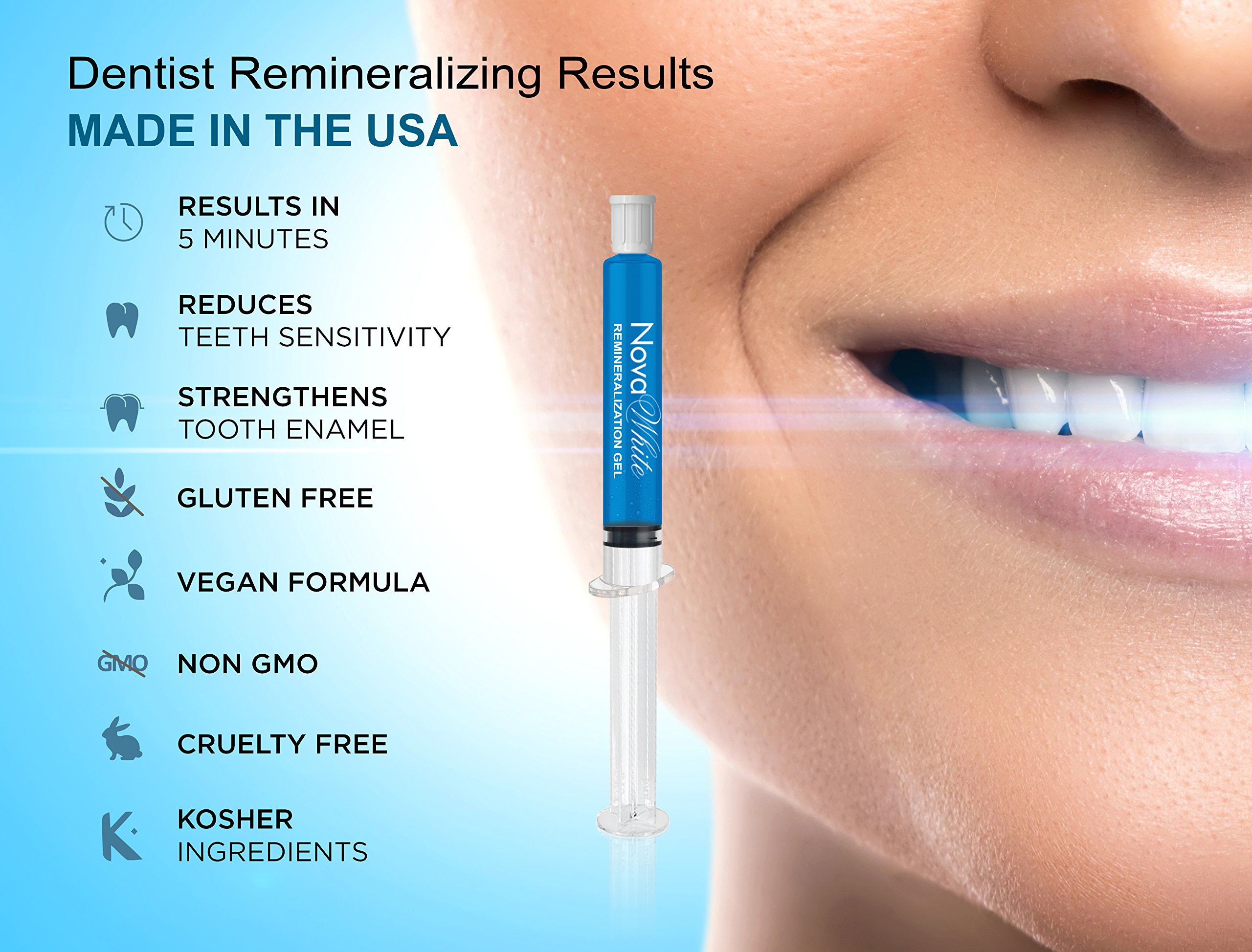 NovaWhite Remineralization Gel β (2) Extra Large Syringes, 2 Mouth Trays, Reduces Teeth Sensitivity, Strengthens Tooth Enamel, Sensitivity Treatment, Remineralizing & Desensitizing Sensitive Teeth