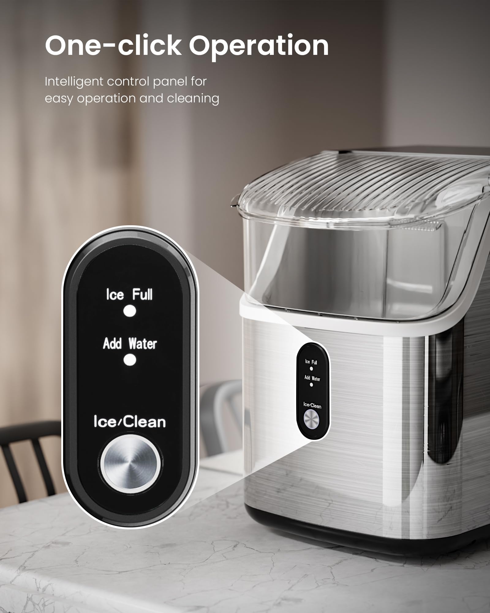 AGLUCKY Nugget Ice Maker Countertop,35Lbs/24H Pebble Ice Maker with Chewable Ice,Self-Cleaning Pellet Ice Maker with Ice Scoop,One-Click Operation,for Home/Kitchen/Office(Silver)