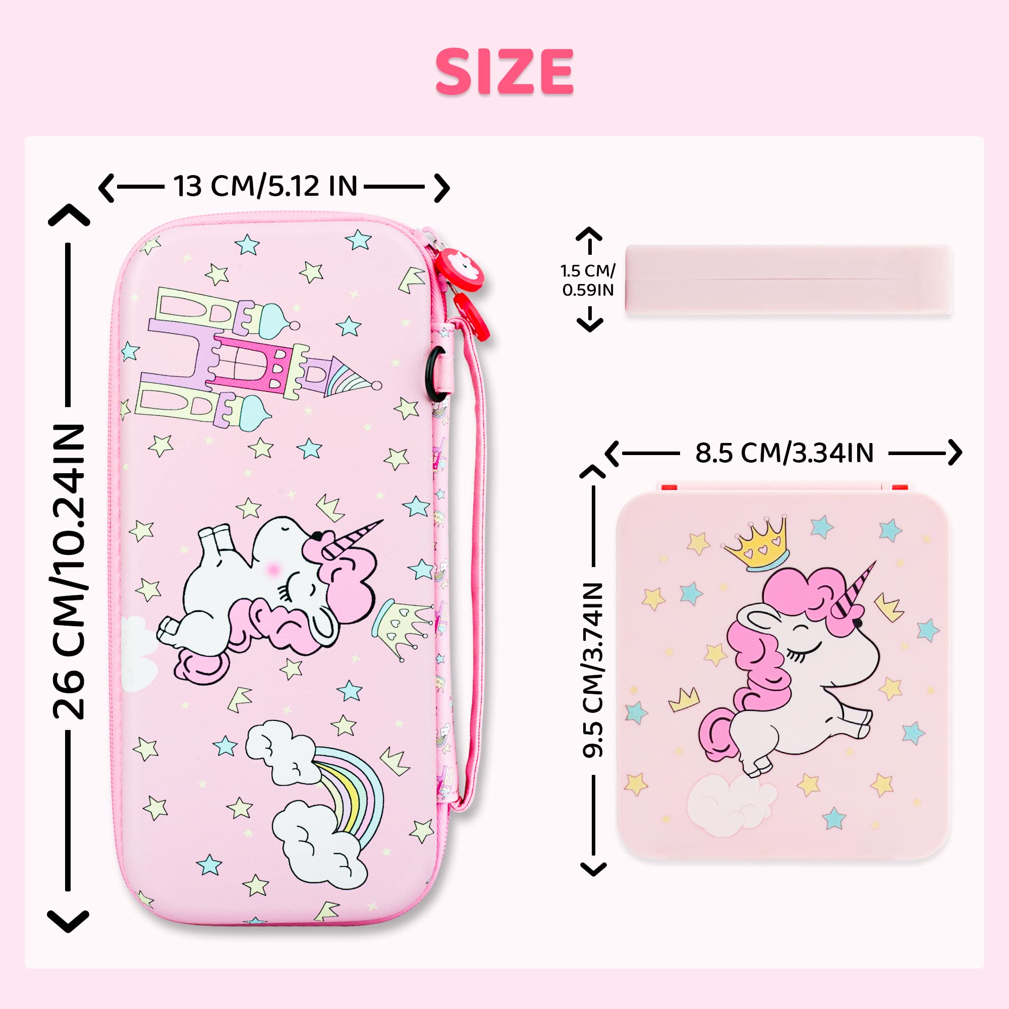 FANPL Carrying Case for Nintendo Switch & OLED Mode, Pink Cute Unicorn Travel Hard Protectiv Cover for Switch with Games Case
