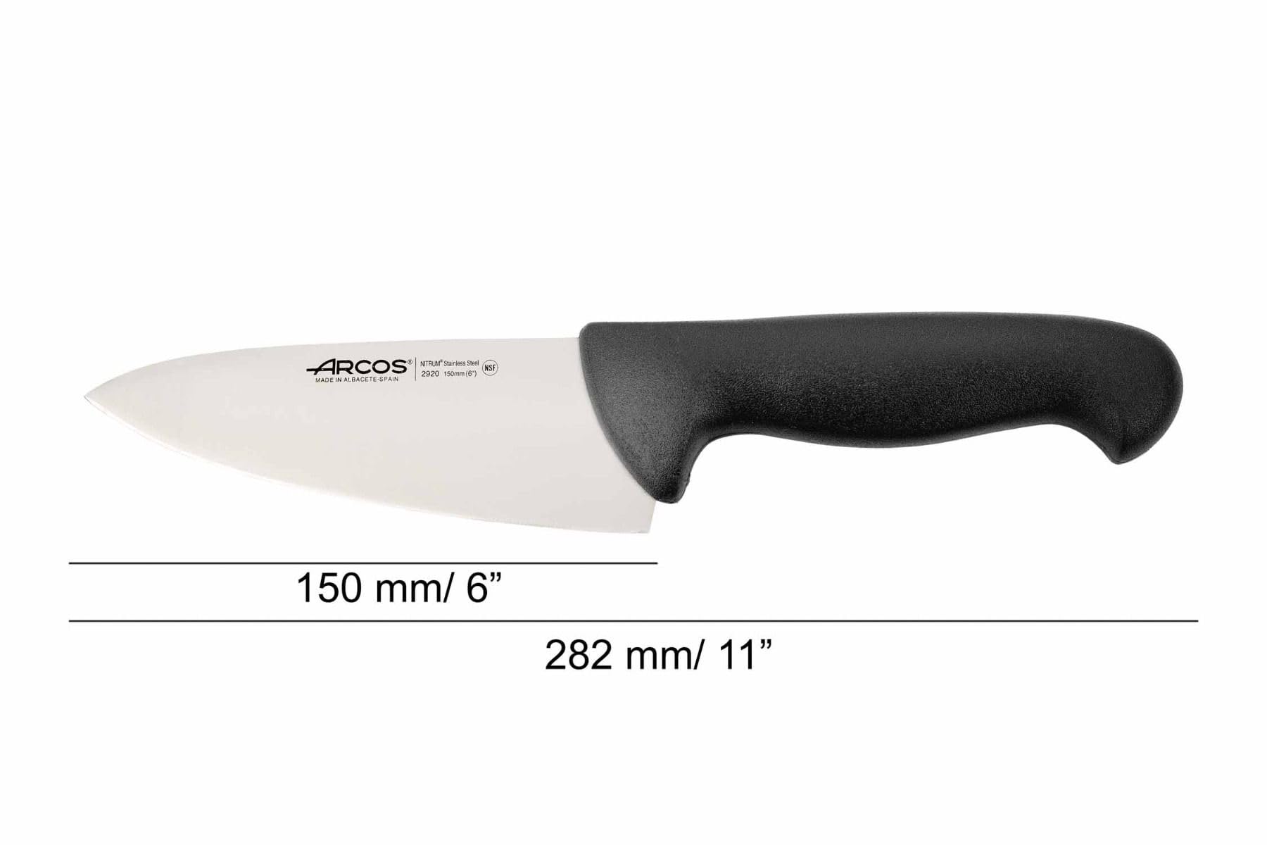 ARCOS Chef Knife 6 Inch Nitrum Stainless Steel and 150 mm blade. Professional Multipurpose Cooking Knife. Ergonomic Polypropylene Handle. Series 2900. Color Black