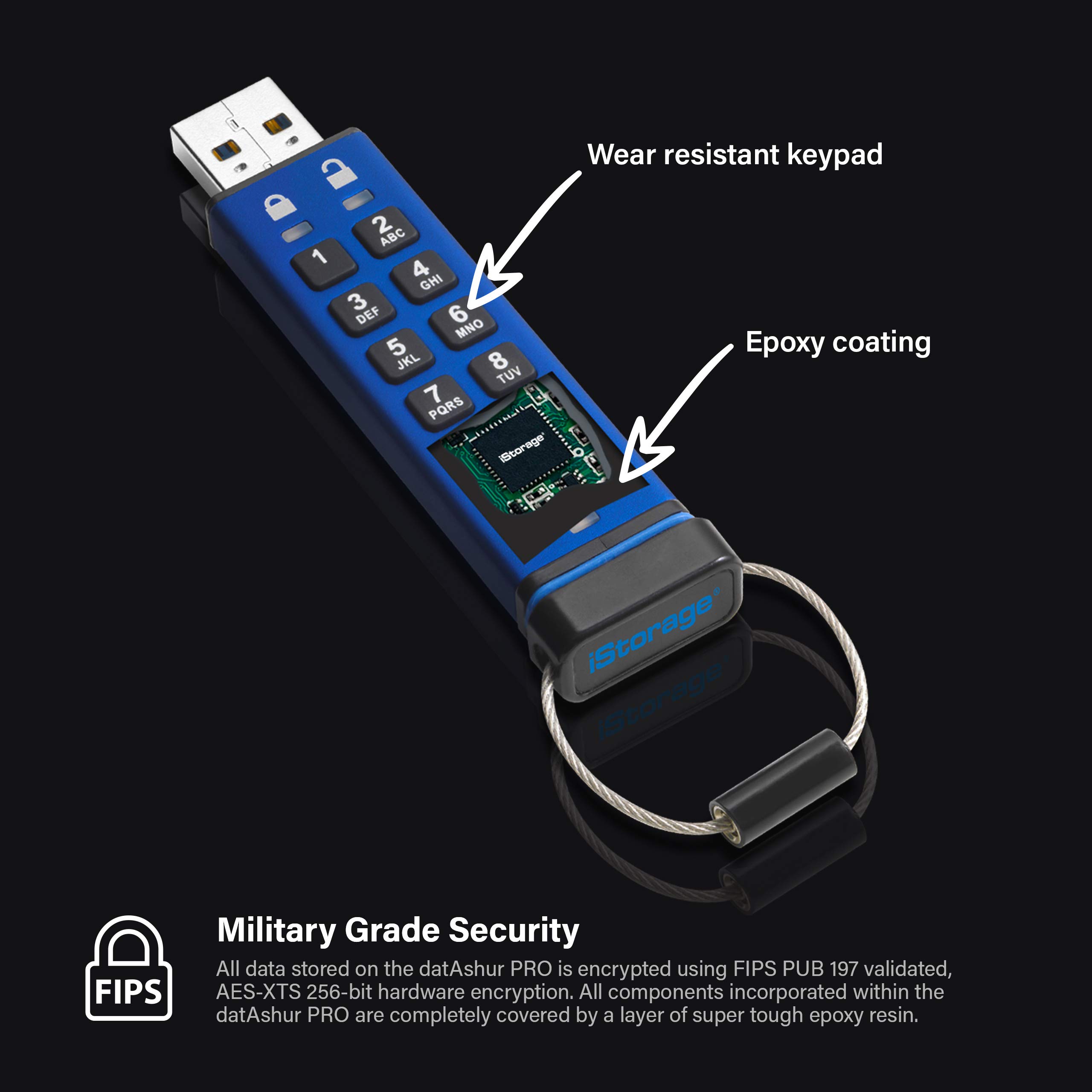 iStorage datAshur PRO 16 GB | Encrypted USB Memory Stick | FIPS 140-2 Level 3 Certified | Password protected | Dust/Water Resistant, Blue