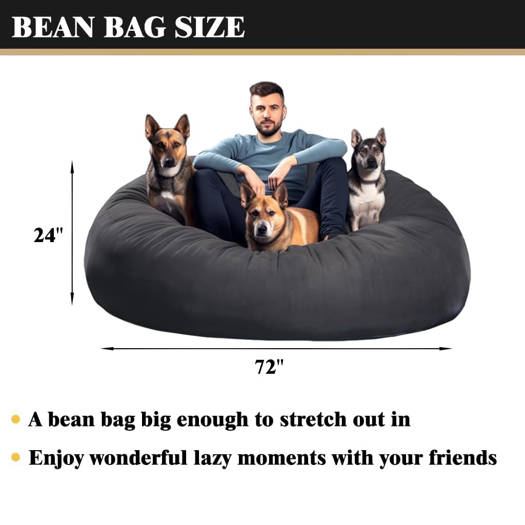 6' Big Giant Bean Bag Chairs for Adults Teens, Bean Bag Couch with Memory Foam Filling, Removable Micro Suede Cover & Inner Liner