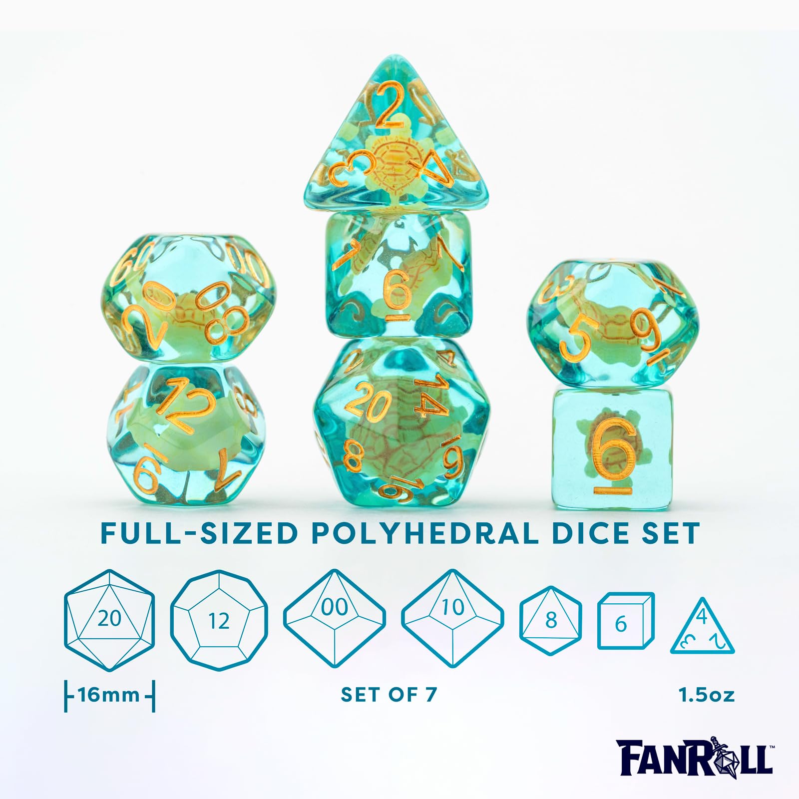 FanRoll 16mm Resin Poly DND Dice Set: Turtle Dice, Role Playing Game Dice for Dungeons and Dragons