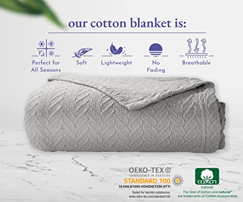 California Design Den 100% Cotton Blanket Queen Size/Full Size, Lightweight & Breathable Bed Blanket for Summers, Herringbone Design, Light Gray Queen Blanket, All-Season Throw (Light Gray)