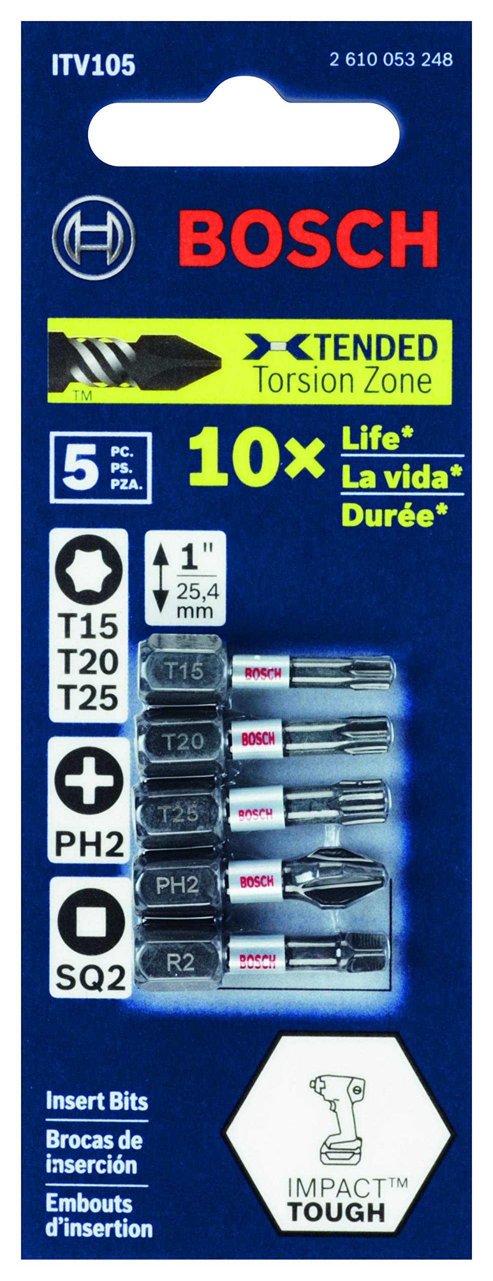 Bosch ITV105 5 pc. Impact Tough™ 1 In. Screwdriving Bit Set