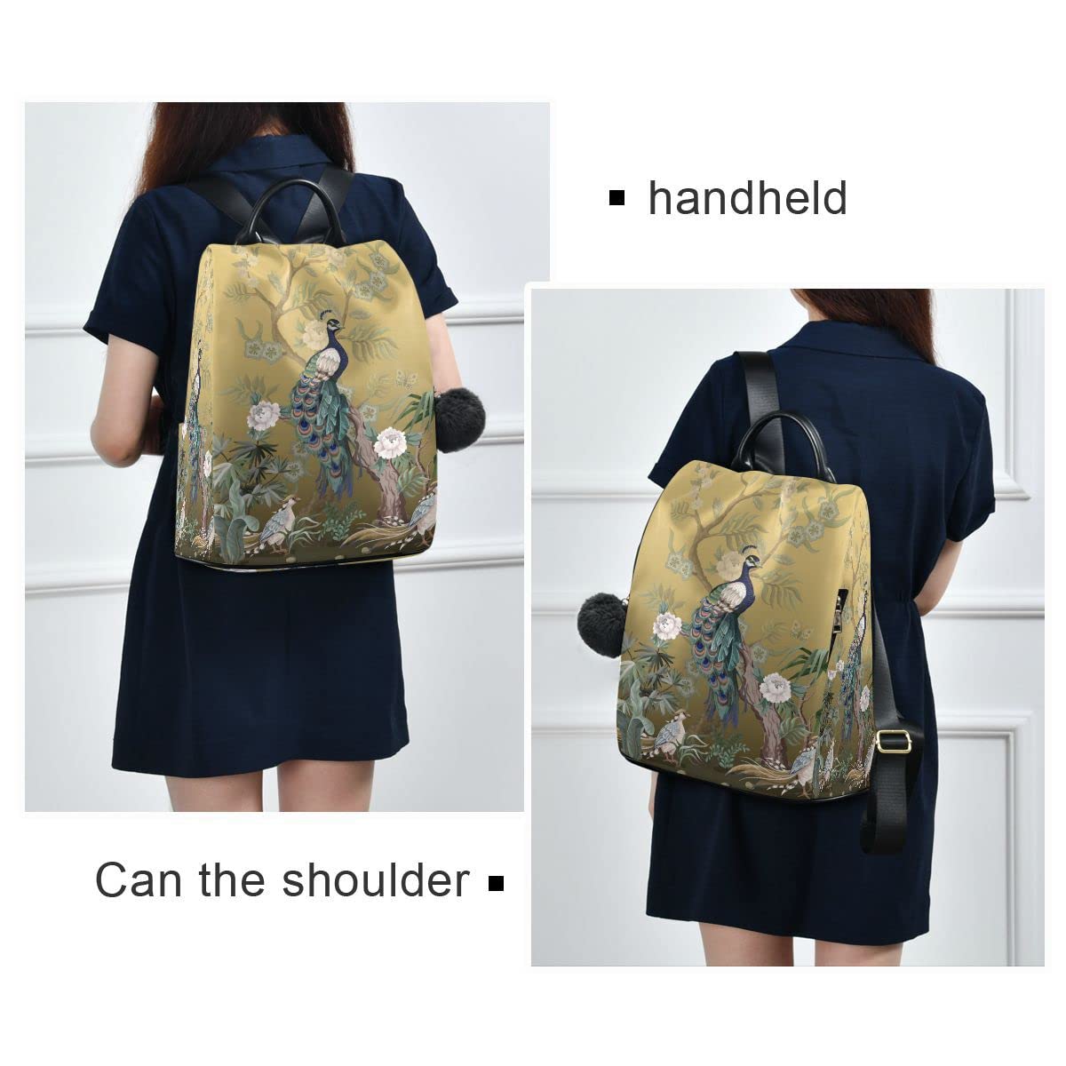 ALAZA Peacock Peonies Women Backpack Anti Theft Back Pack Shoulder Fashion Bag Purse