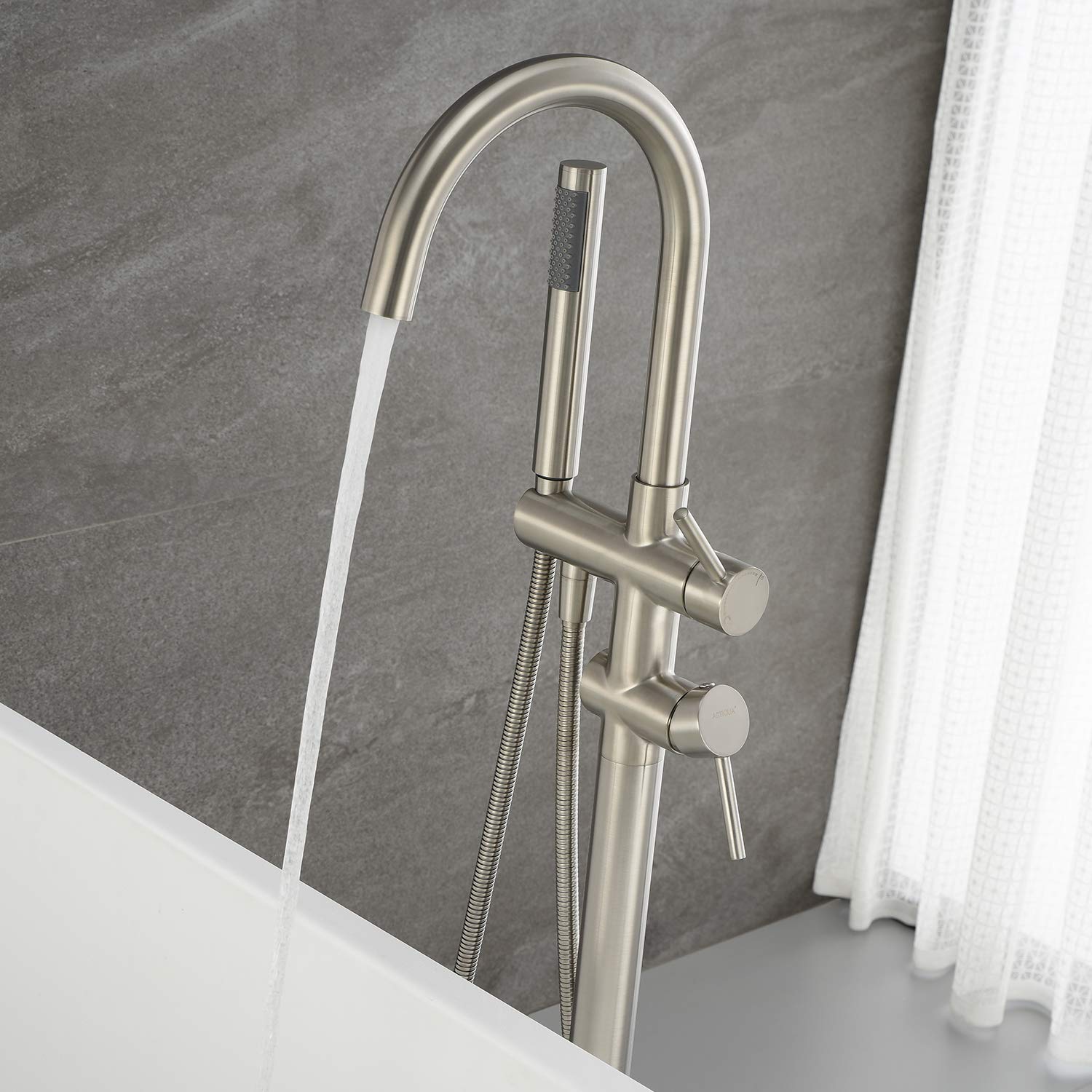 Artiqua Freestanding Tub Filler Bathtub Faucet Brushed Nickel Floor Mounted Faucets with Handheld Shower