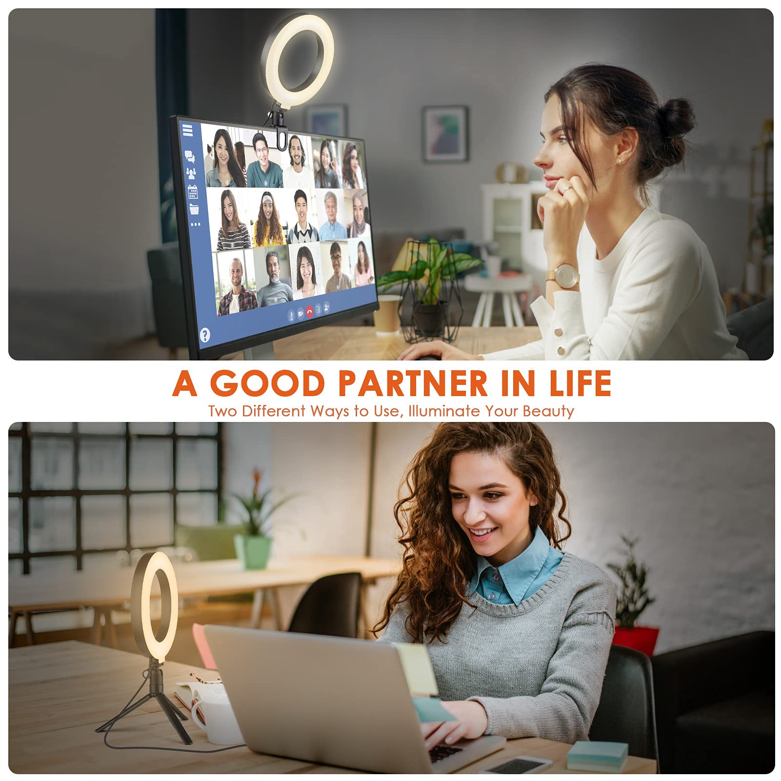 6" Ring Light Clip On, Video Conference Lighting, Laptop Light for Computer, Webcam Lighting, Zoom, Selfie, Remote Working, Distance Learning, YouTube, TikTok