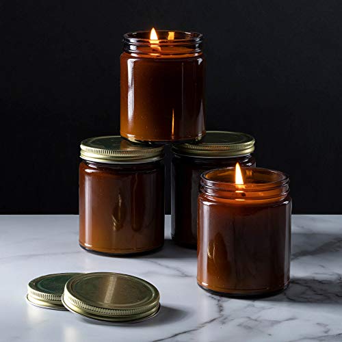 Amber Glass Jars 8 Ounce for Candle Making Straight Side For DIY Projects, Herbs, Homemade Cosmetics, Decorating, Storing, Overnight Oats, Meal Prep, Wedding Favors, Great For Daily Vitamins (6)