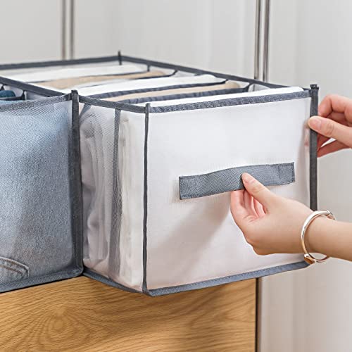 NMGOI 7 Grid Wardrobe Clothes Organizer For Drawers,Closet Organizers And Storage,Foldable,Washable Clothing Storage Bins,Storage Containers For Clothes, White