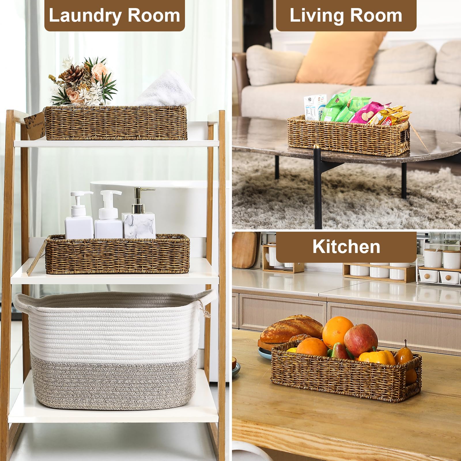 UPINFREESmall Wicker Baskets, Wicker Toilet Basket Tank Topper,Toilet Paper Basket for Back of Toilet Tank Top, 1-Pack
