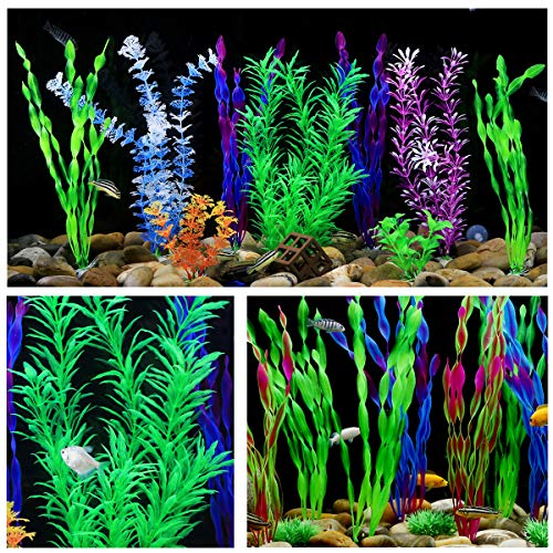 CousDUoBe 9 Pack Large Aquarium Plants Artificial Aquatic Plants, simulate Plants and Aquarium Landscape vividly (12inch)