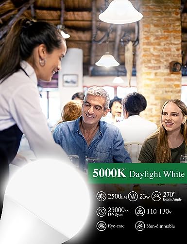 Bombubilla A21 LED Light Bulbs, 150-200W Equivalent 23W LED Bulb, 2500 Lumens, Daylight White 5000K, E26 Base, Non-Dimmable, Super Bright Light Bulbs for Home Office Shop Warehouse Garage, 6 Pack