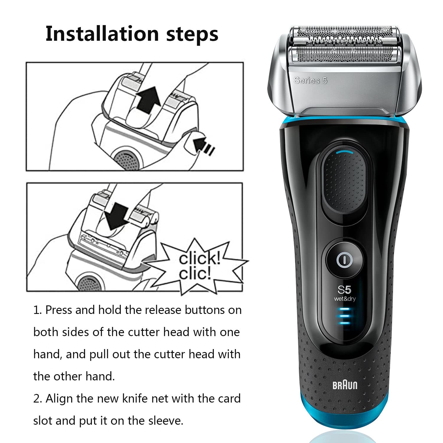 Aijen 5 Series 52s Shaver Replacement Heads - Compatible with Braun Models 5020s, 5030, 5030s, 5040, 5040s, 5050, etc 1 count