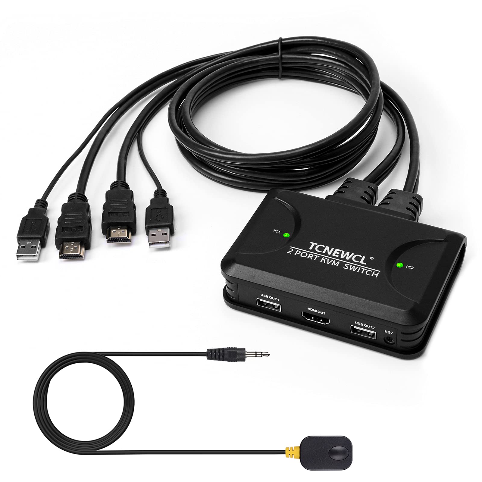 4K 2-Ports HDMI KVM Switch, for 2 Computers Share 1 HD Monitor and 2 USB Devices Keyboard Mouse, Supports 4K@30Hz, Included 2 HDMI Cables and Wire Desktop Controller