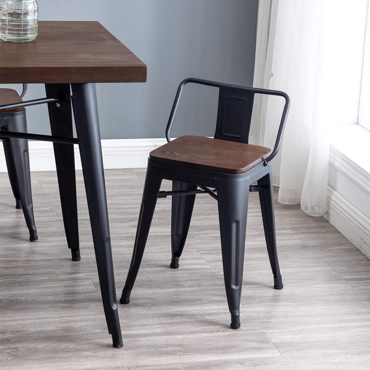 Andeworld Metal Bar Stools 18 inch, Industrial Black Stools for Classroom Kitchen,Stackable Kids Short Stools Metal Dining Play Room Chairs Set of 4 (18 inch, Matte Black)