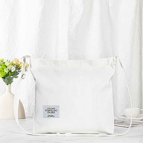 Covelin Women's Retro Large Size Canvas Shoulder Bag Hobo Crossbody Handbag Casual Tote White