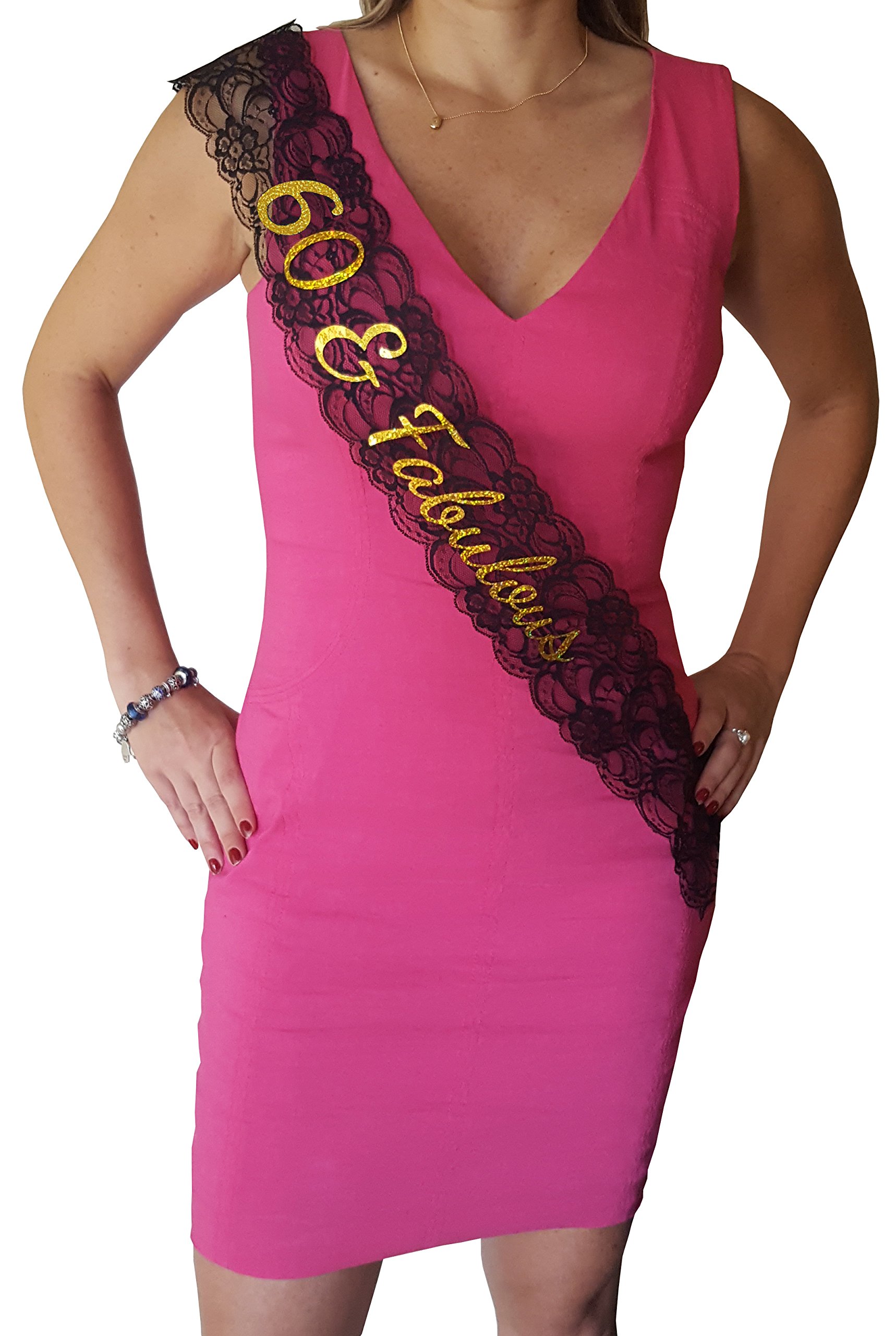 60 & Fabulous Lace Sash - 60th Birthday Sash - Black and Gold