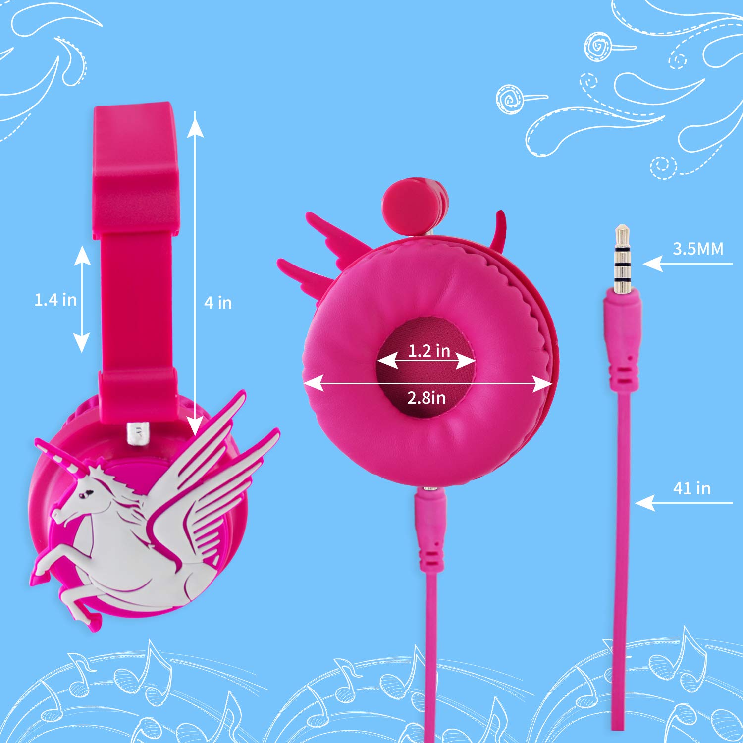 Wired Headphones for Kids/Teens/Adult, Adjustable Headband, Stereo Sound, Foldable with 3.5mm Jack for iPad Cellphones Computer MP3/4 Kindle Airplane School with Sharing Port