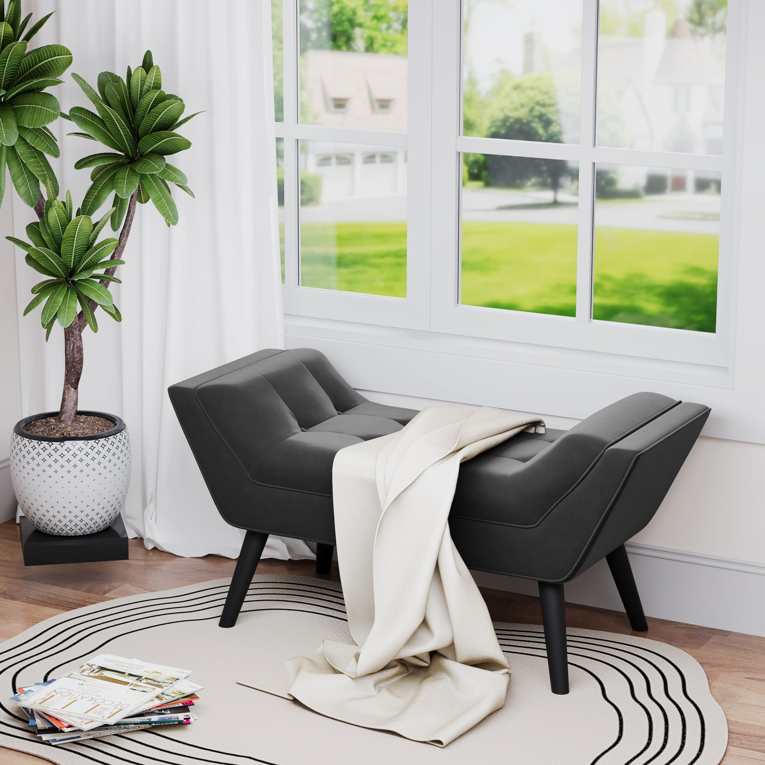 Andeworld Upholstered Tufted Small Cute Bench Ottoman for Entryway Foyer Bathroom Vanity Bedroom (One Seater, Dark Grey)