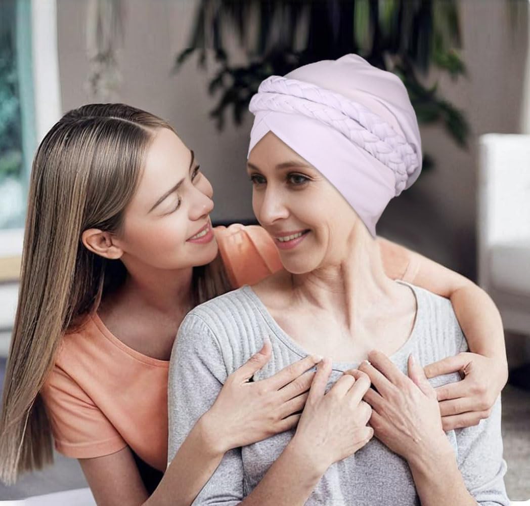 African Women Turban Caps Beanie Twist Headscarf Pre Tied Double Braid Headwrap Hat (White)
