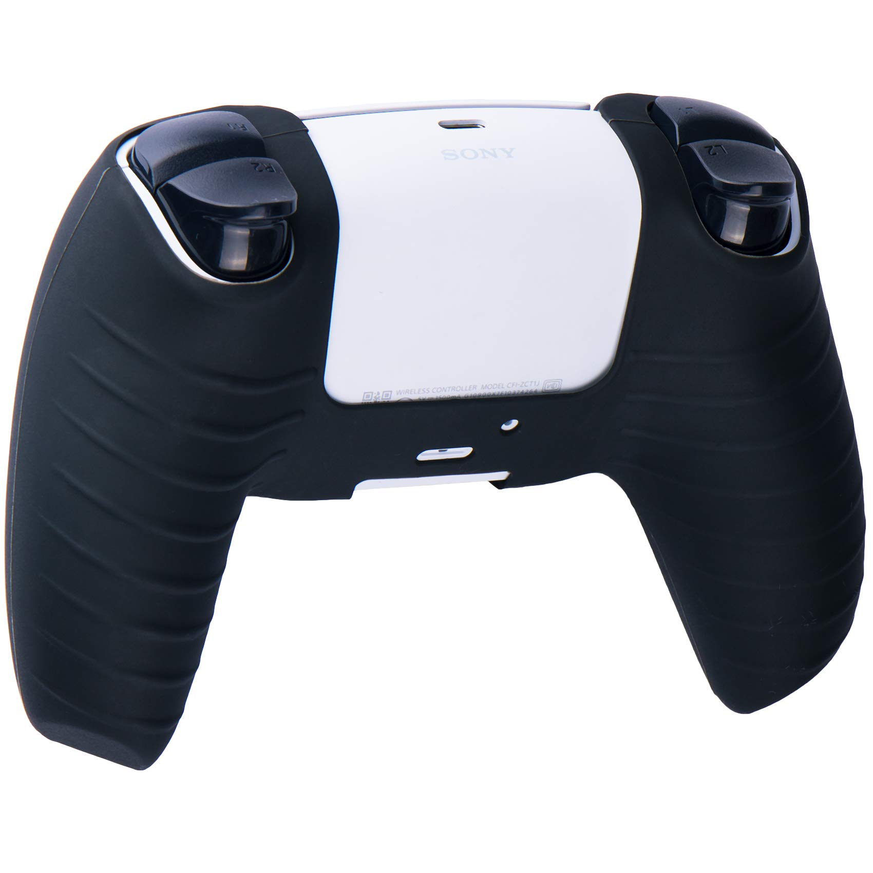 9CDeer 1 Piece of Silicone Studded Dots Protective Sleeve Case Cover Skin + 6 Thumb Grips Analog Caps for PS5 Controller, Black