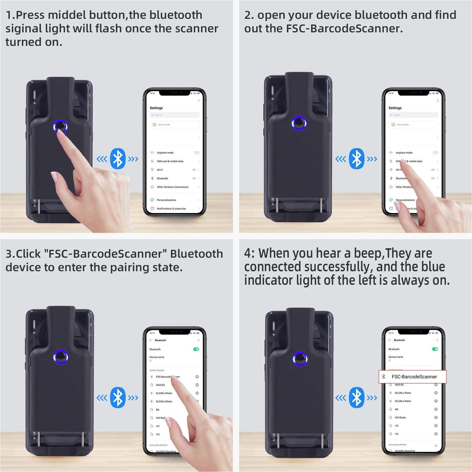 Bluetooth 2D Barcode Scanner,Symcode Portable Back Clip with Bluetooth Function 1D 2D QR Bar Code Reader Scanner PDF417 Data Matrix Maxicode, Automatically Wireless Bluetooth Connect