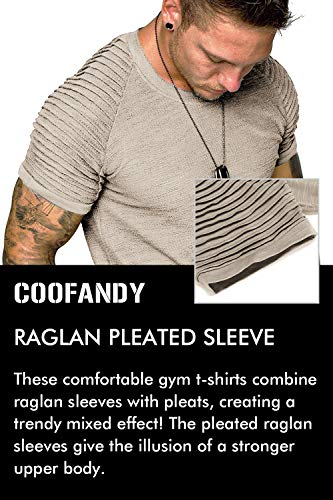 COOFANDY Mens Stylish Gym Tee Fashion Workout Muscle Shirt Khaki M