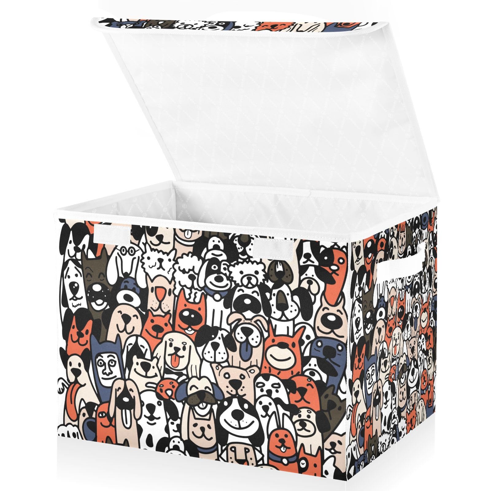 ALAZA Storage Bins Organizer Box Baskets Lidded Clothes for Shelves Closet Cute Dogs Print Doodle Puppy Collapsible Stackable Storage Cubes Handles