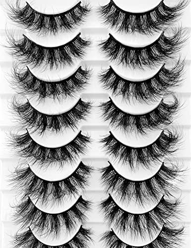 Arekey False Eyelashes Fluffy Faux Mink Lashes 3D Cat-Eye Wispy Lashes Volume Fake Eyelashes 10 Pairs Pack Manga Eye Lash Multipack