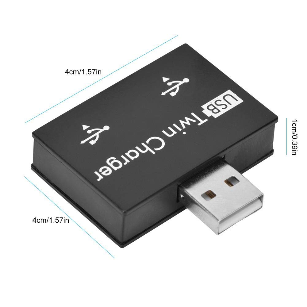 Mini Hub USB2.0 Male to 2-Port USB Twin Charger Splitter Adapter Converter Kit for Mobile Phone/Laptop (Black)