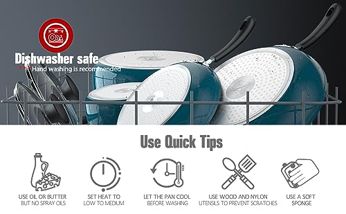 Cook N Home Nonstick Saute Fry Pan Set, 8, 9.5, and 11-Inch Kitchen Cooking Frying Saute Pan Skillet, Induction Compatible, Turquoise, 3-Piece