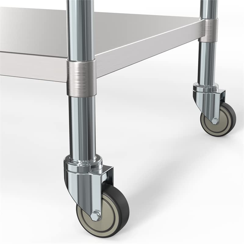KoolMore Commercial 30β x 60β Stainless Steel Work Table Wheels Restaurant Home Use, Under Storage Shelf Food, Tools, Equipment, Hardware, Heavy Duty Metal Workspace (CT3060-18C), Silver, 30" x 60"